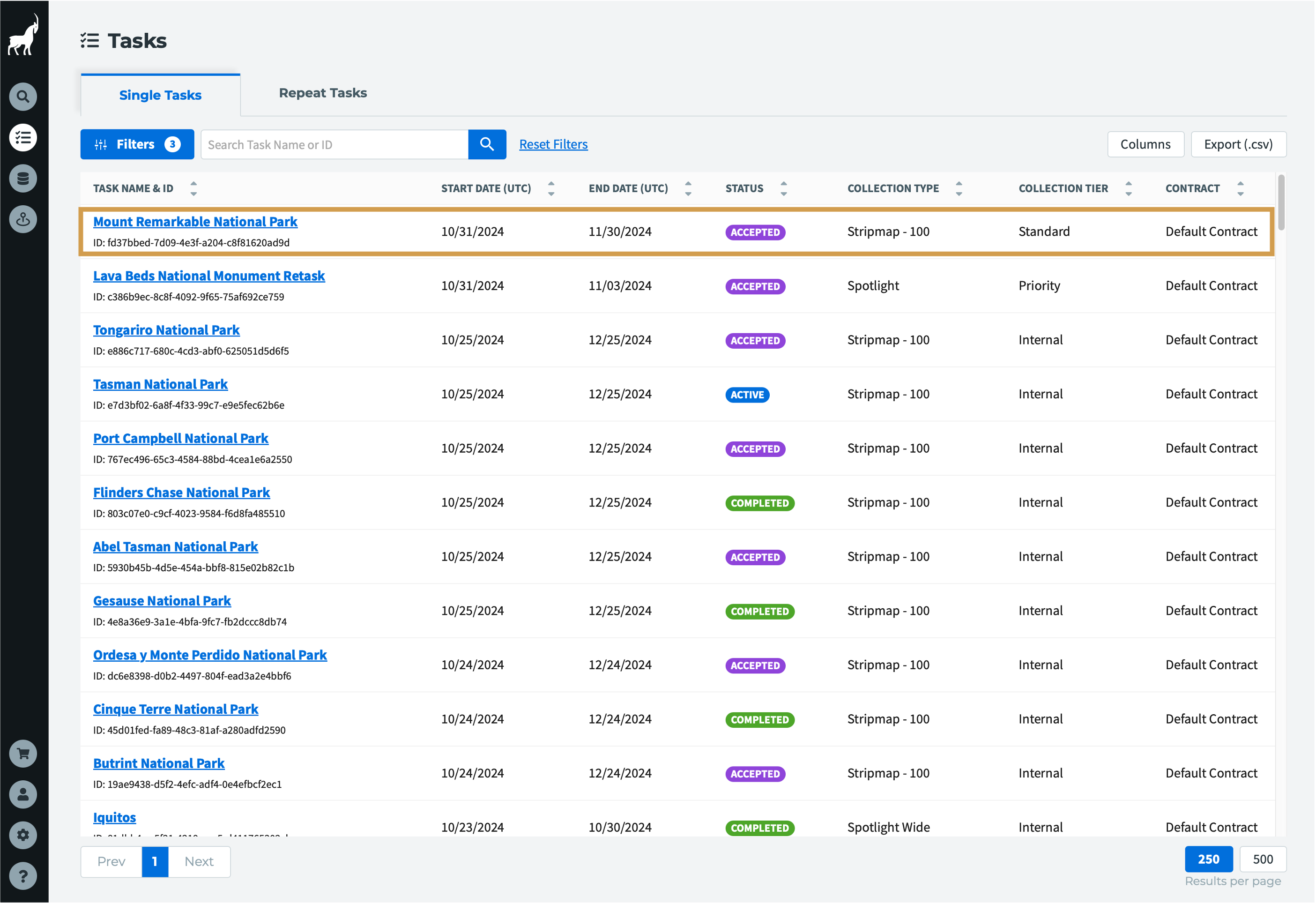 Canceling an area task